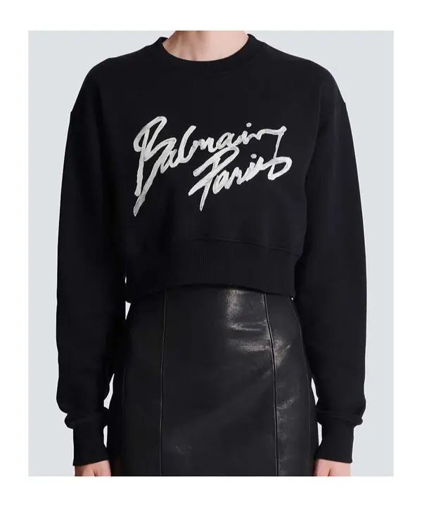 Balmain Logo Printed Cropped Sweatshirt - Black