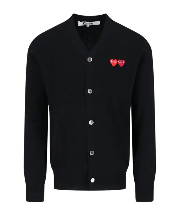Play Comme Des Garcon Heart-patch Knitted Cardigan - Black