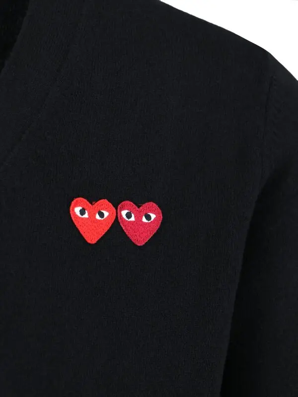 Play Comme Des Garcon Heart-patch Knitted Cardigan - Black
