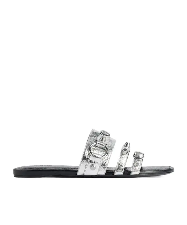 Balenciaga City Flat Mules With Studs - Silver