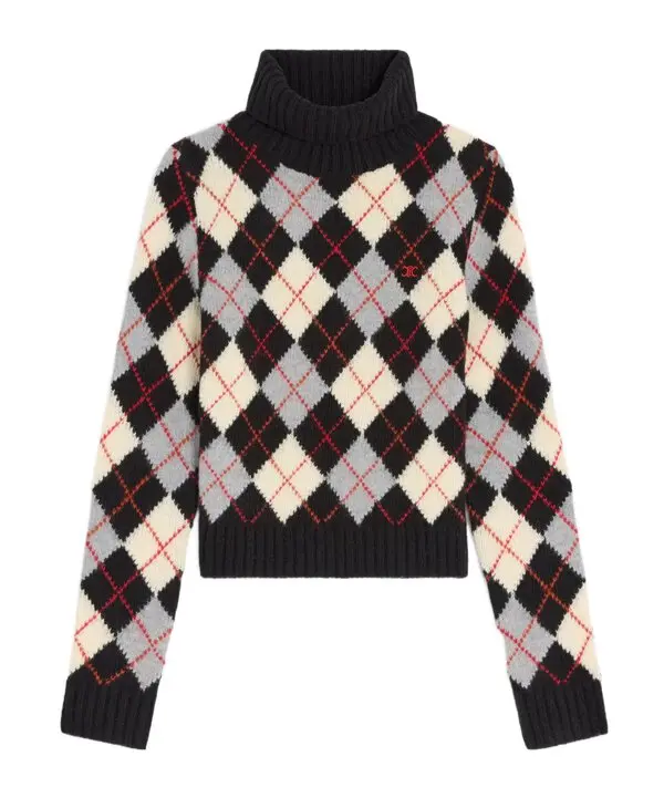 Celine Argyle Wool Turtleneck Sweater - Black/white/gray