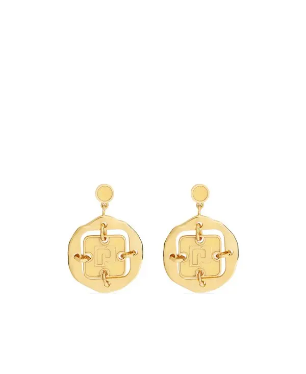 Rabanne Polished Drop Earrings With Medallion Detail - Yellow