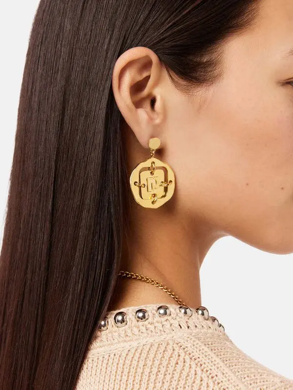 Rabanne Polished Drop Earrings With Medallion Detail