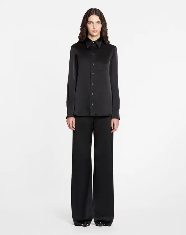 LANVIN High Waist Wide Leg Tailored Trousers - Black