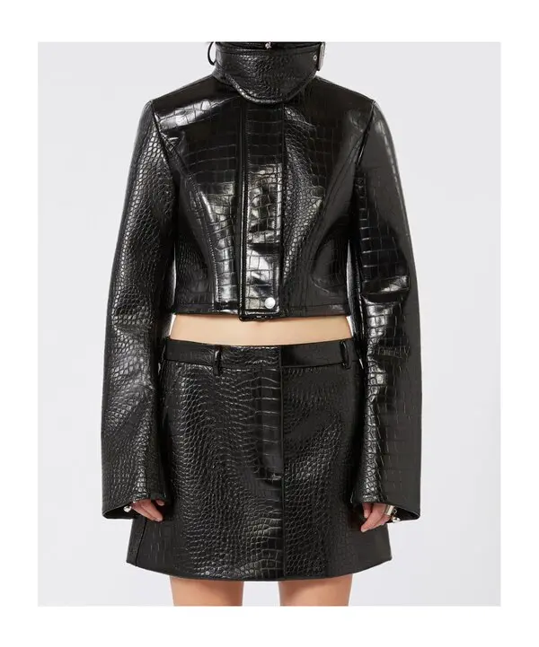 Sportmax Alligator-print Cropped Jacket - Black