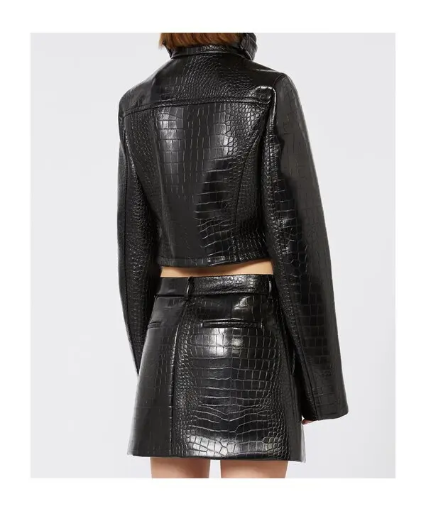 Sportmax Alligator-print Cropped Jacket - Black