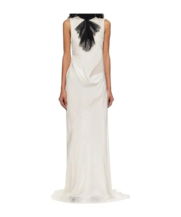 ANN DEMEULEMEESTER Leah Long Asymmetric Sleeveless Dress - Ivory White