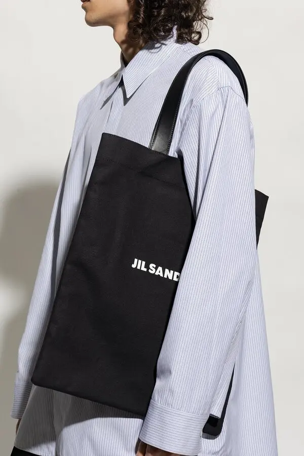 JIL SANDER Large Logo Printed Tote Bag - Black