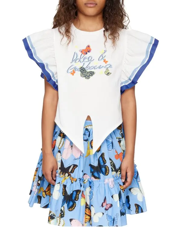 Dolce & Gabbana Logo Print T-shirt With Knot Detailing And Butterfly Sleeves