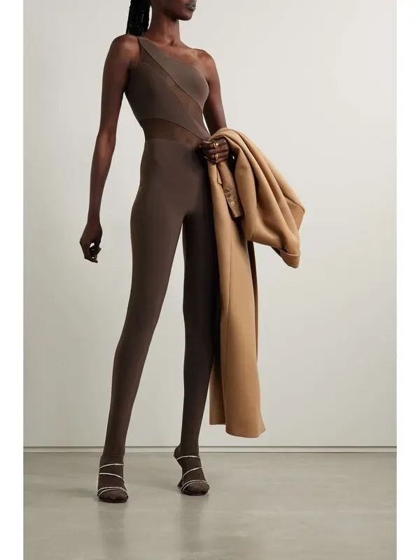 Norma Kamali One-shoulder Jumpsuit With Mesh Paneling