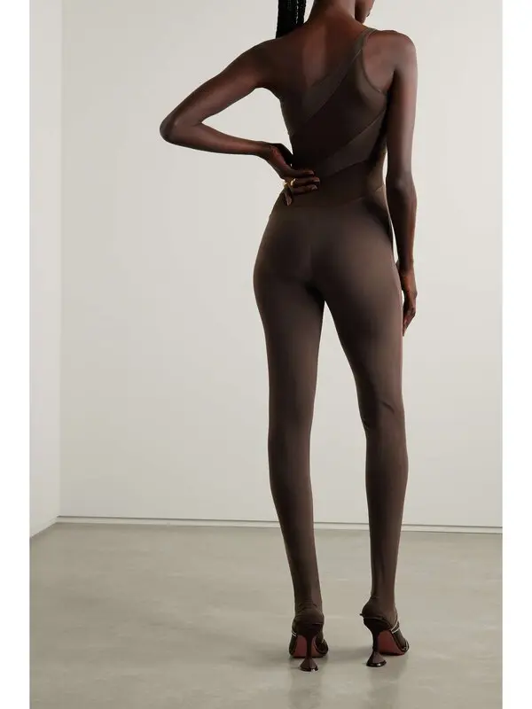 Norma Kamali One-shoulder Jumpsuit With Mesh Paneling