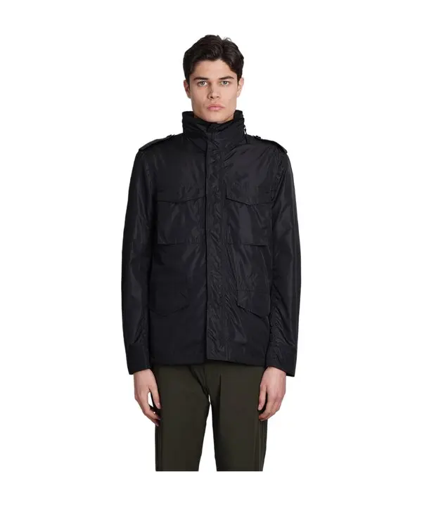 Aspesi Minifield Logo Patch Hooded Jacket - Black