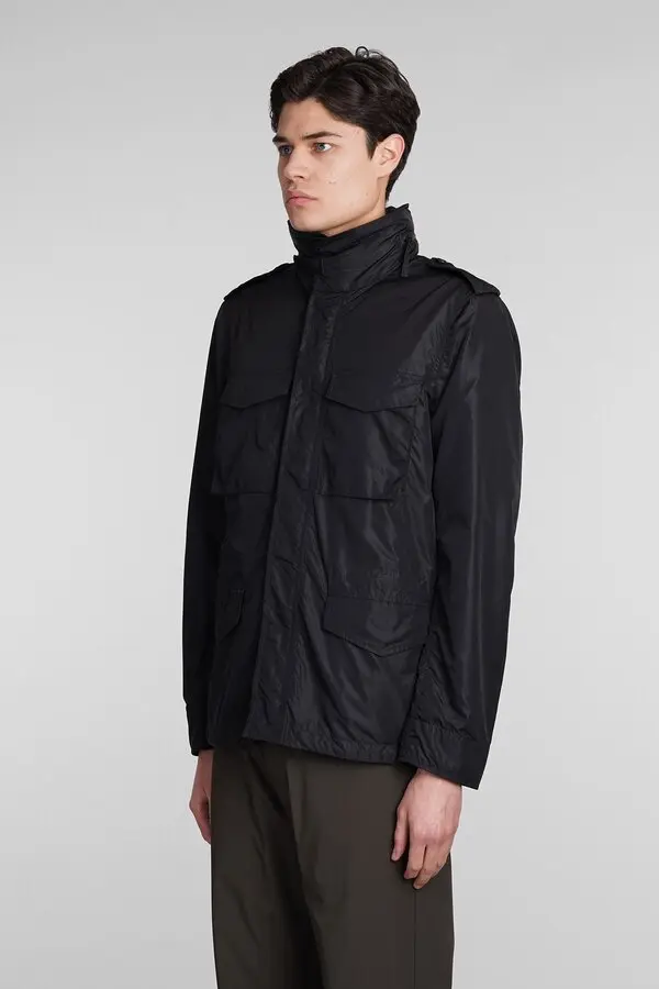 Aspesi Minifield Logo Patch Hooded Jacket - Black