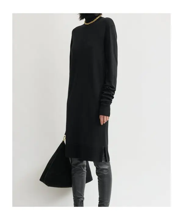 TOTEME Ribbed Turtleneck Midi Dress With Slits - Black