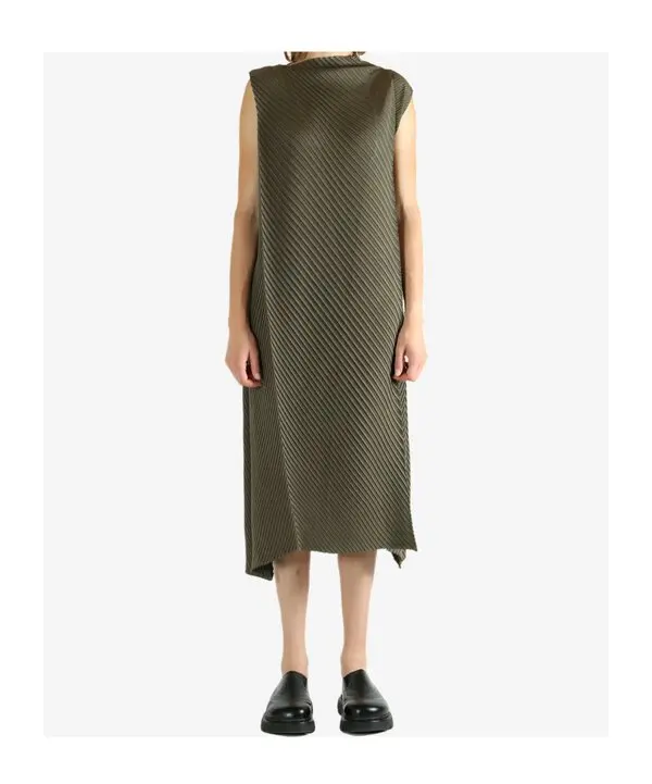 Issey Miyake Fold Pleats Sleeveless Midi Dress