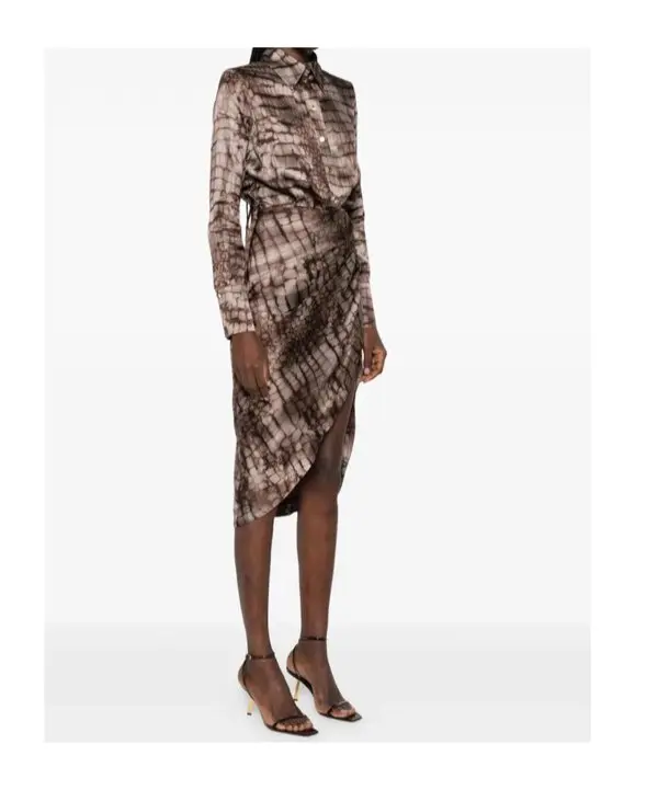 Elisabetta Franchi Long Sleeved Printed Asymmetrical Midi Dress
