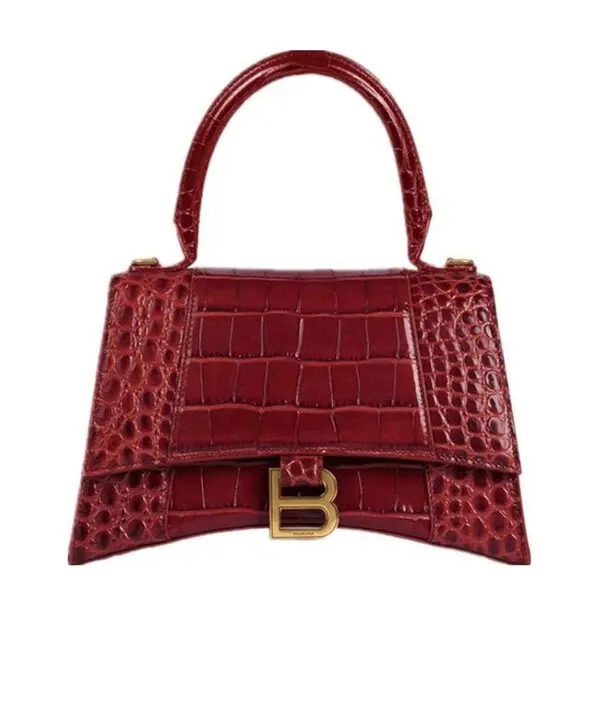 Balenciaga Hourglass Small Crocodile Embossed Leather Top Handle Bag - Red