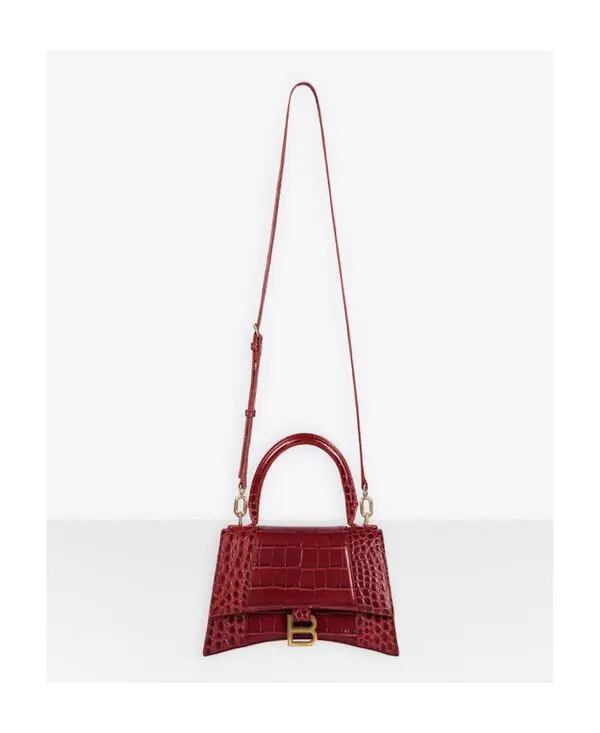 Balenciaga Hourglass Small Crocodile Embossed Leather Top Handle Bag - Red