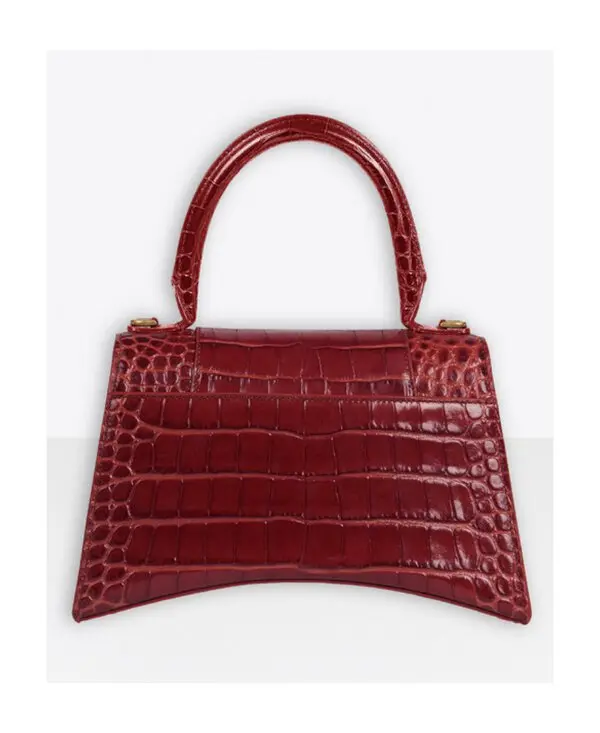 Balenciaga Hourglass Small Crocodile Embossed Leather Top Handle Bag - Red