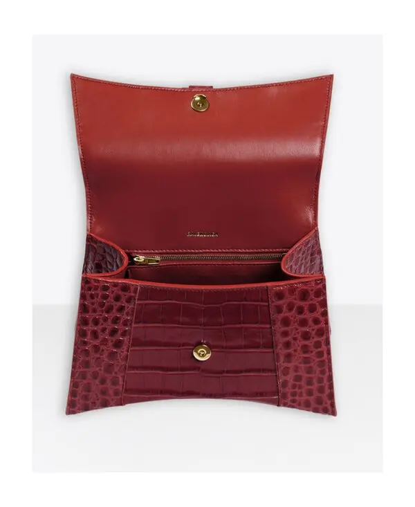 Balenciaga Hourglass Small Crocodile Embossed Leather Top Handle Bag - Red