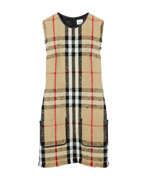 Burberry Checked Frayed-edge Sleeveless Dress - Nude