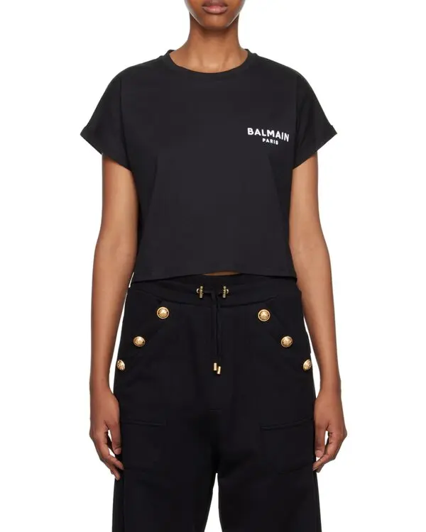 Balmain Flocked Logo Cropped T-shirt