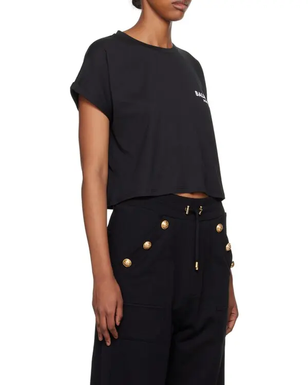 Balmain Flocked Logo Cropped T-shirt