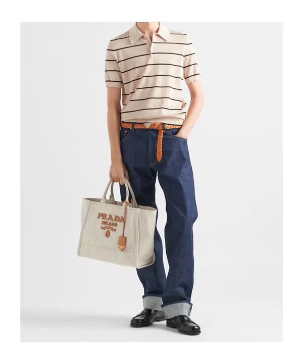 Prada Short-sleeved Striped Open-knit Polo Shirt