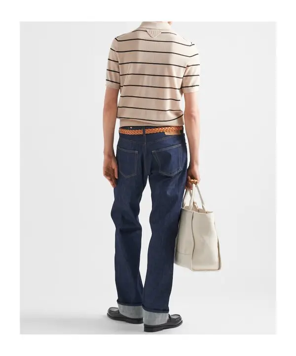 Prada Short-sleeved Striped Open-knit Polo Shirt