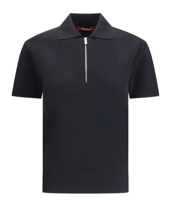 Max Mara Teti Zip Ribbed Polo Top - Black