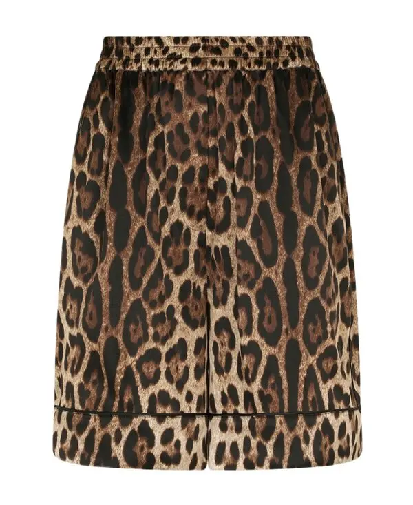 Dolce & Gabbana Leopard Printed Elasticated Waistband Shorts - Black