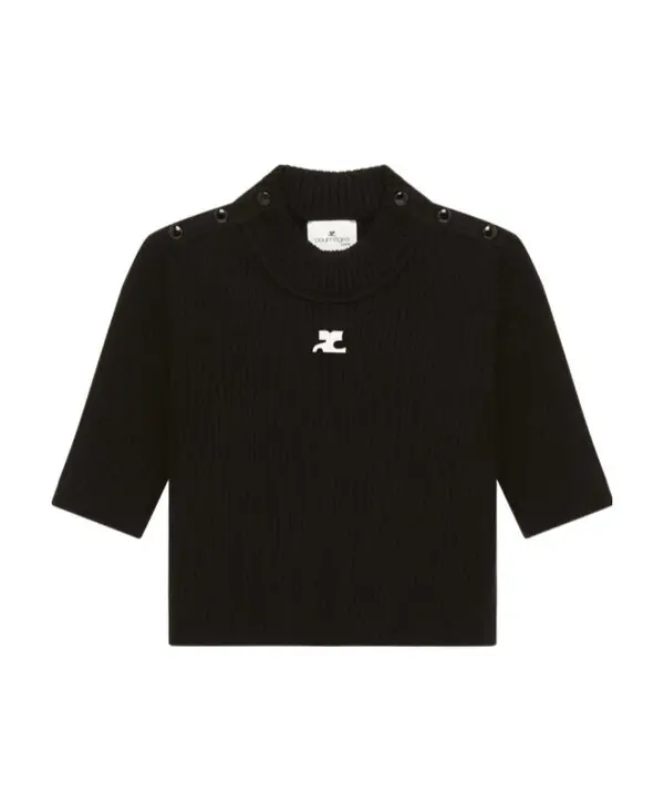 COURREGES Courrèges Ribbed Knit Cropped Jumper - Black