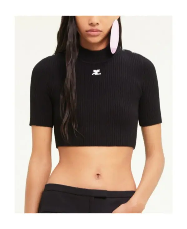 COURREGES Courrèges Ribbed Knit Cropped Jumper - Black