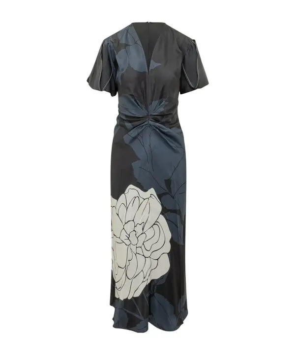 Victoria Beckham Floral Kimono-sleeve Dress - Black