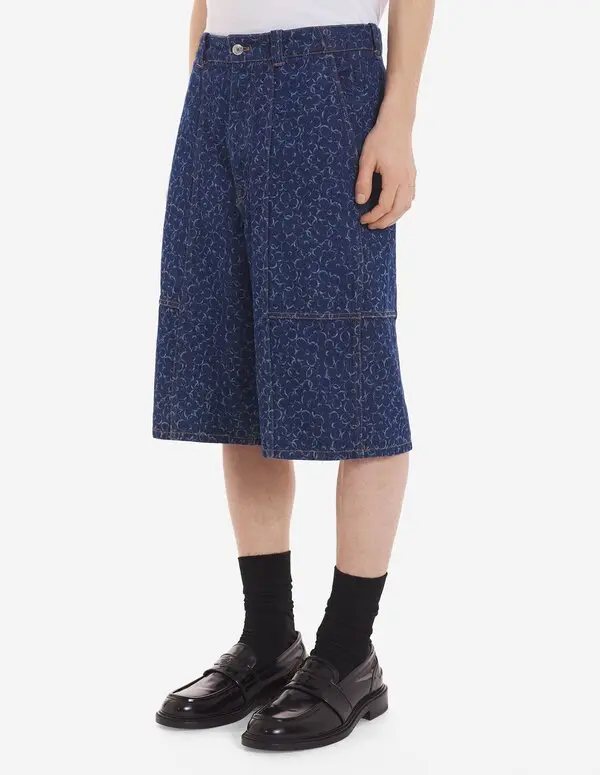 Maison Kitsuné Abstract Daisy-printed Knee-length Denim Shorts