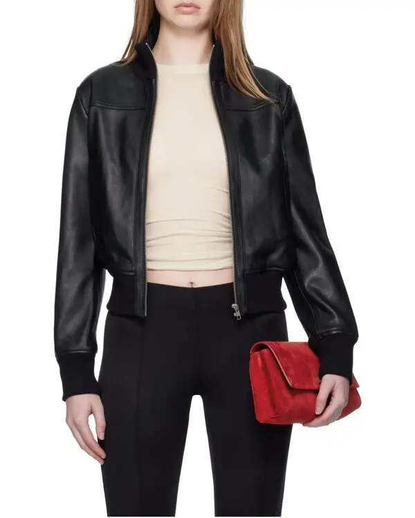 THE FRANKIE SHOP Long Sleeve Leather Bomber Jacket