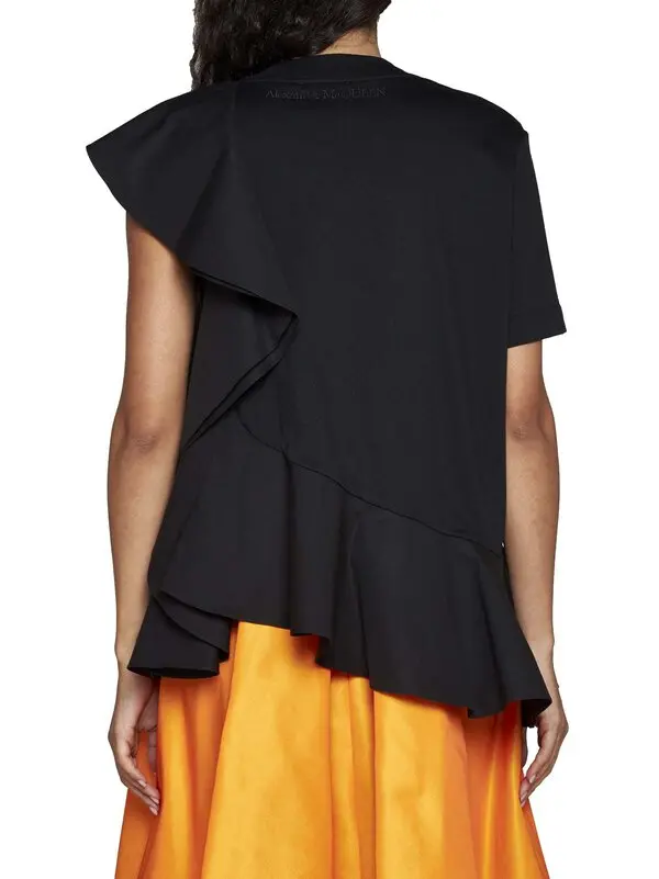 Alexander McQueen Asymmetric Ruffled Crewneck Top