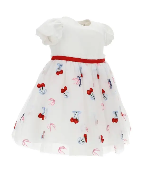 Monnalisa Cherry Embroidered Tulle Dress