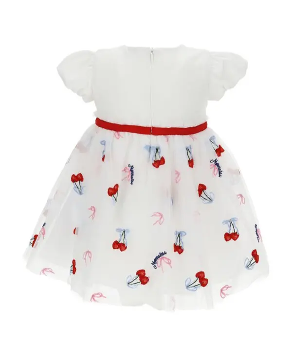 Monnalisa Cherry Embroidered Tulle Dress