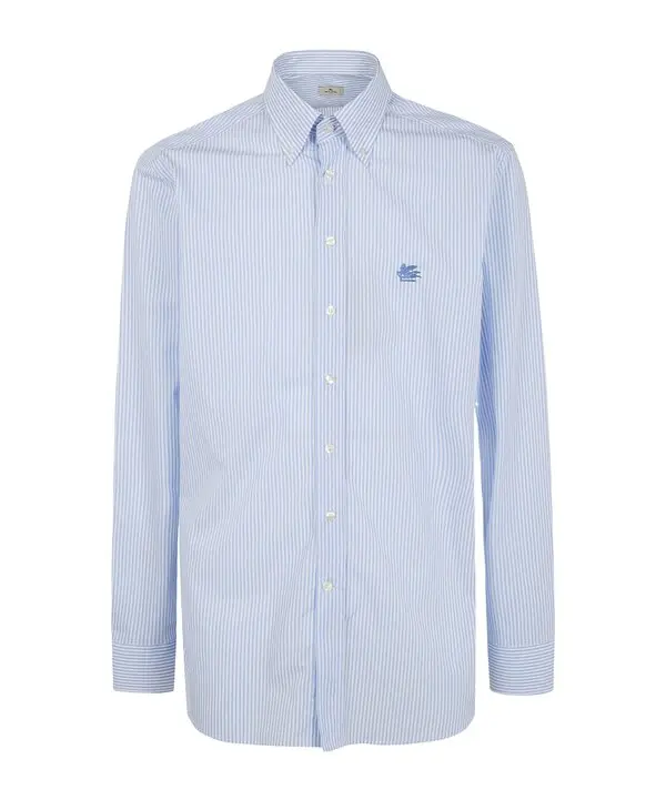 Etro Pegaso Embroidered Striped Shirt - Blue
