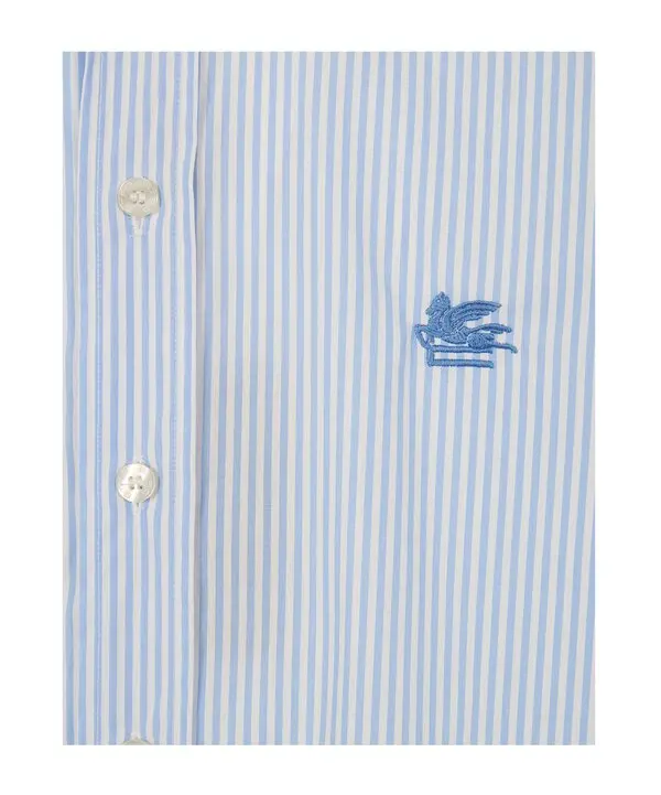Etro Pegaso Embroidered Striped Shirt - Blue