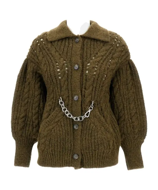 Simone Rocha Long-sleeved Cardigan With Lapel Collar And Chain Detail