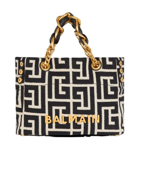 Balmain Monogram Jacquard Small 1945 Soft Tote Bag - Black