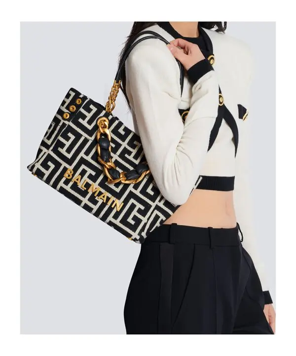 Balmain Monogram Jacquard 1945 Soft Tote Bag - Black