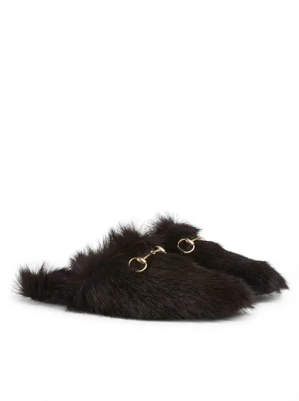 Gucci Horsebit Fur Mules - Dark Brown