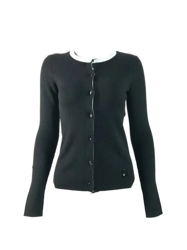 Emporio Armani Round Neck Long Sleeve Cardigan - Black
