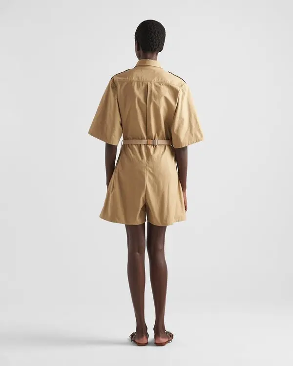 Prada Short-sleeved Belted Jumpsuit - Khaki
