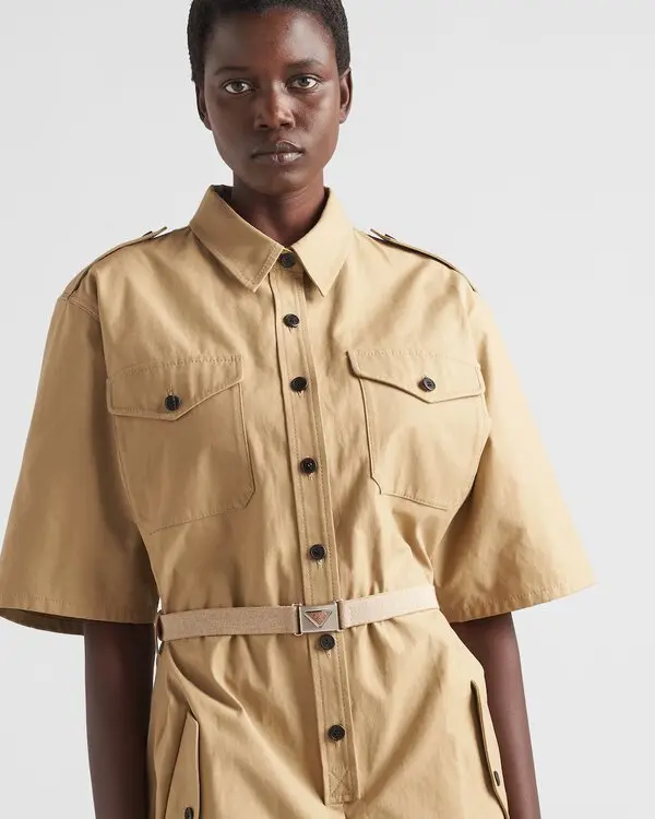 Prada Short-sleeved Belted Jumpsuit - Khaki