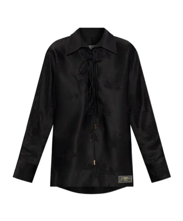 GANNI Floral Jacquard Long Sleeve Shirt