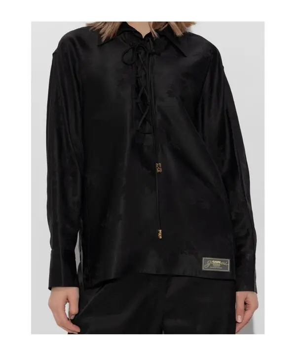 GANNI Floral Jacquard Long Sleeve Shirt